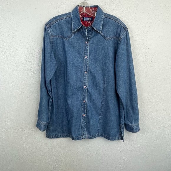 Wrangler | Tops | Wrangler Blues Womens Western Pearl Snap Denim Button ...